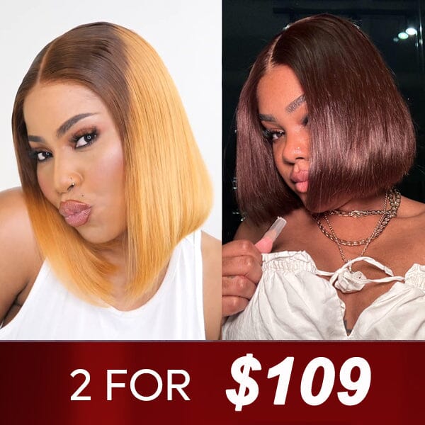 2 Wigs $109 Brown Roots Honey Blonde Color Bob Wig And Brown Color Bob ...
