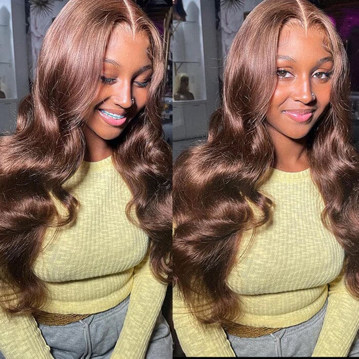 Chocolate Brown Color #4 Body Wave Lace Wigs Pre Plucked Human Hair ...