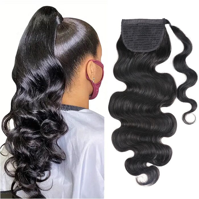 QT Body Wave Ponytail with Weave Hair Extensions Wrap Around Clip in ...