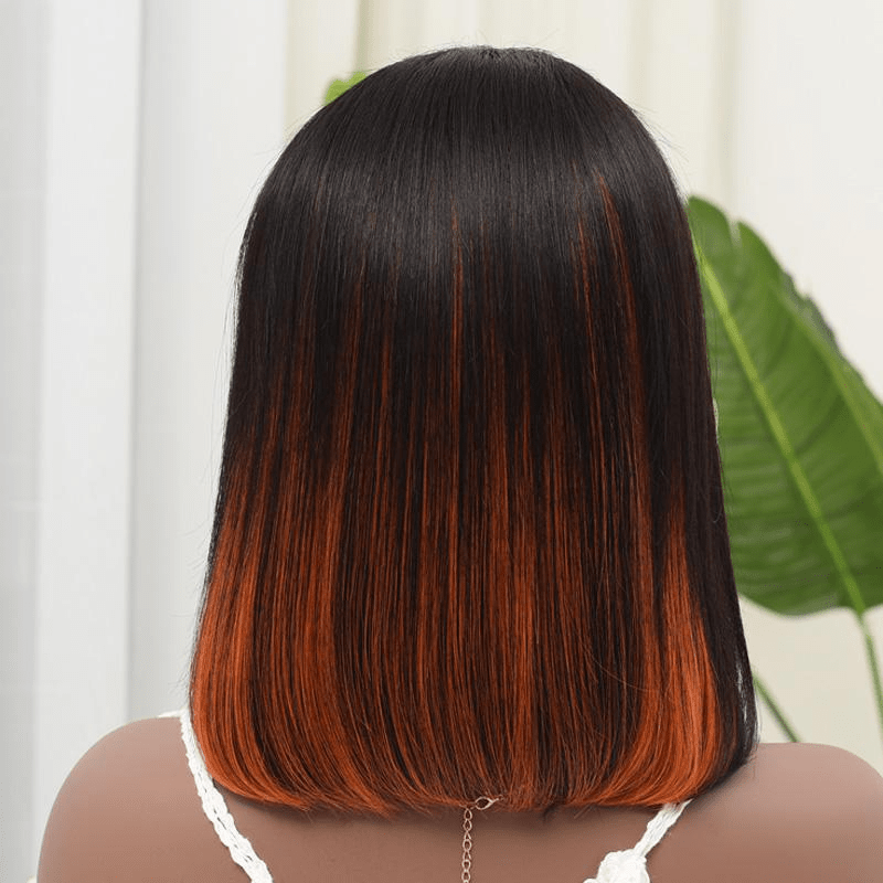 QT Hair Black Color Ombre Highlight Orange Ginger Lace Frontal Wig ...