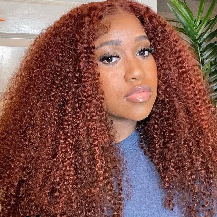 QT Hair Kinky Curly Reddish Brown Color 33 Lace Closure Wig Human Hair ...