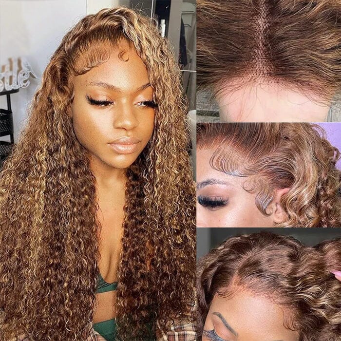Wet and Wavy 8x5 Pre Cut Lace Wig Pre Plucked Ombre Highlight Water ...